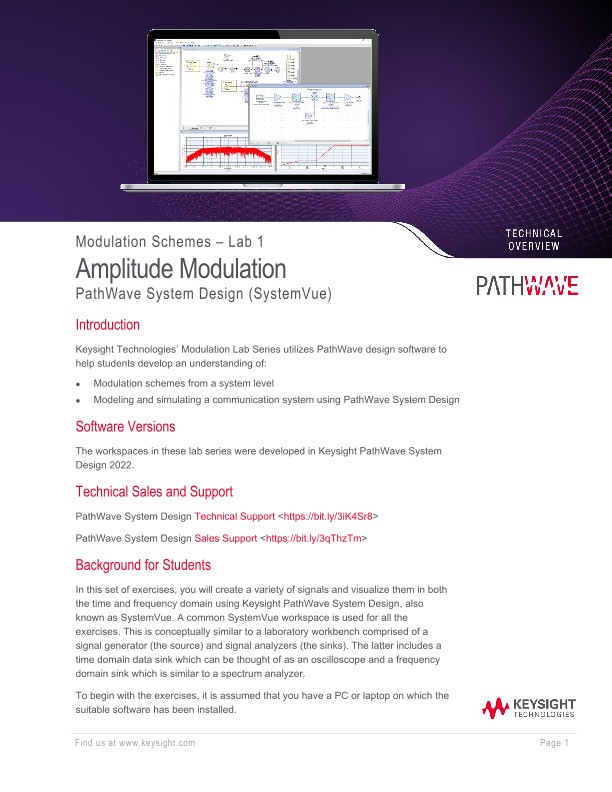Amplitude Modulation PathWave System Design (SystemVue) Schemes – Lab 1 PDF Asset Page | Keysight